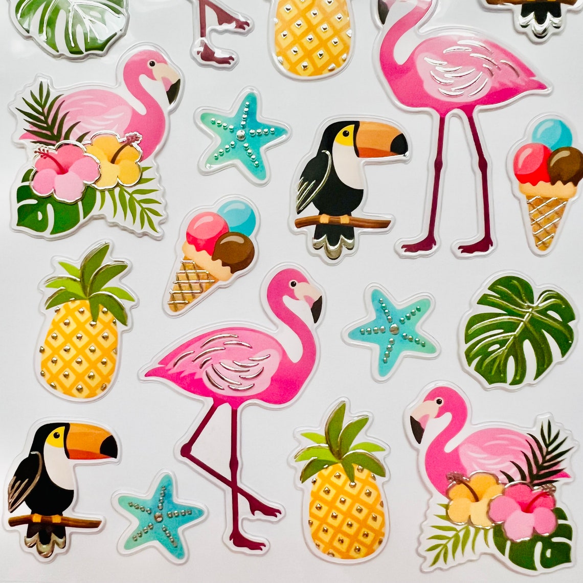 24 Tropical Stickers, Including Pink Flamingos, Toucans, Tropical ...