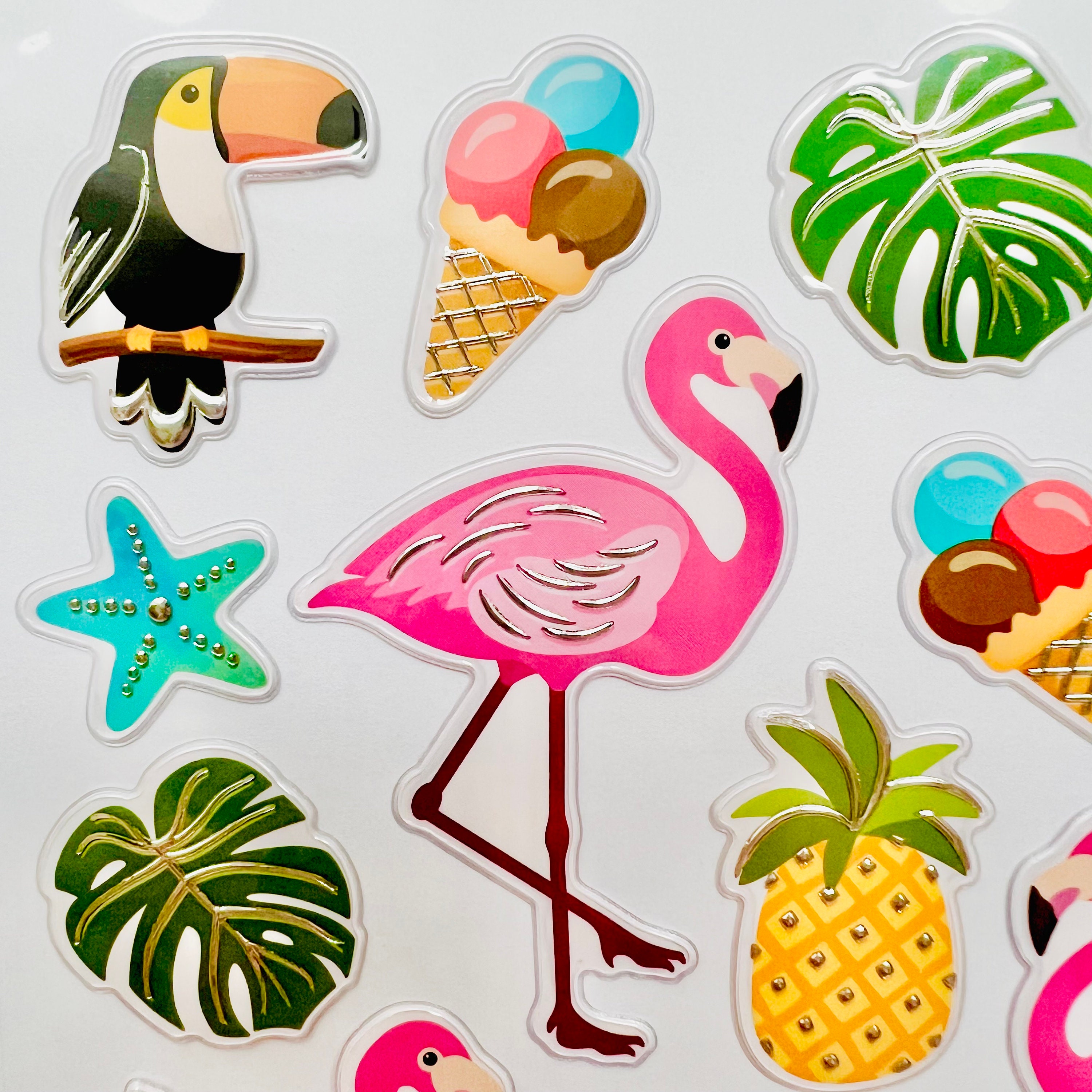24 Tropical Stickers, Including Pink Flamingos, Toucans, Tropical ...