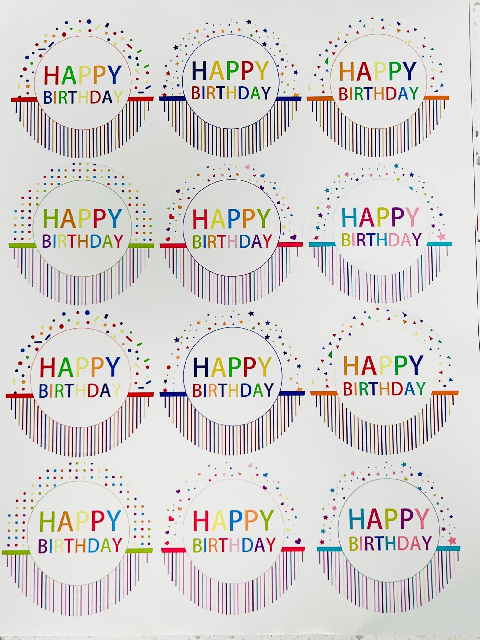 Happy Birthday Sticker Sheet, 2 Inch Colourful Happy Birthday Stickers ...