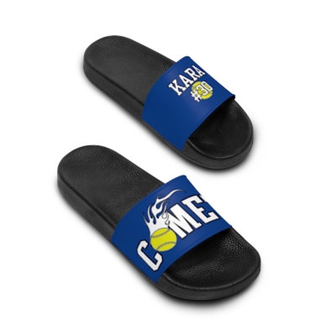 Custom Softball Slides, Personalized Sandals With Logo Name and Number ...