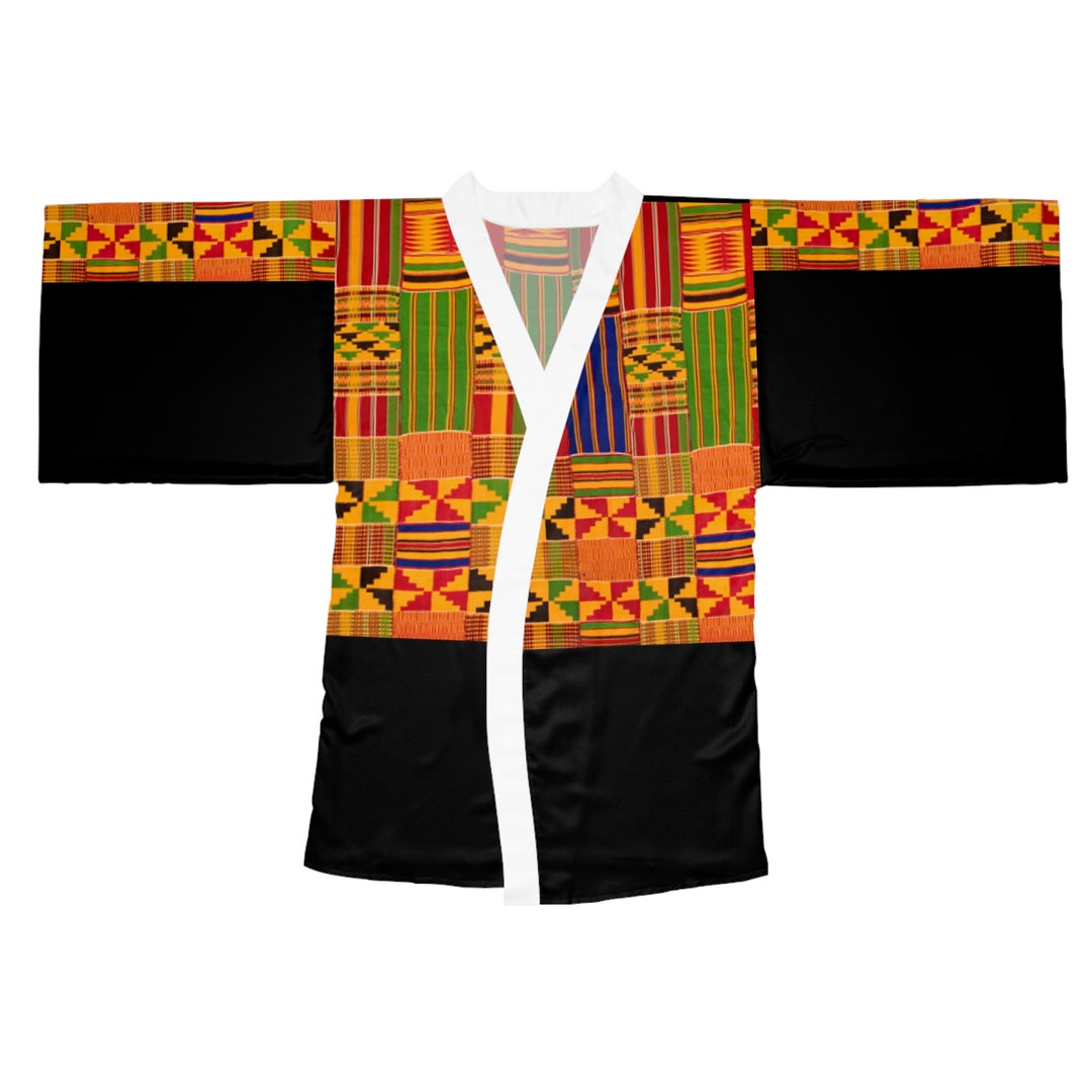 African Kente Print - Black - Long Sleeve Kimono Robe (AOP) - Etsy