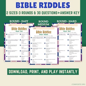 Bible Riddles Game Printable I Total 3 Rounds Easy Medium Hard I Bible ...