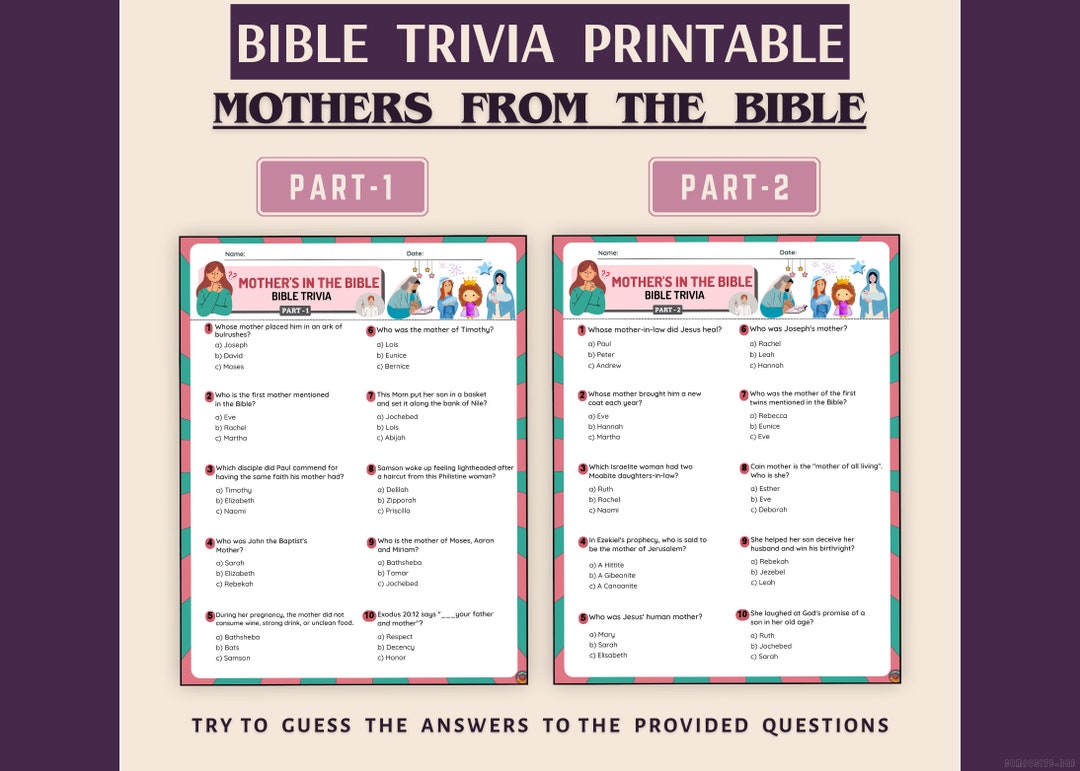 Mothers From the Bible Trivia Game Printable I Part-1 & 2 I Bible Quiz ...