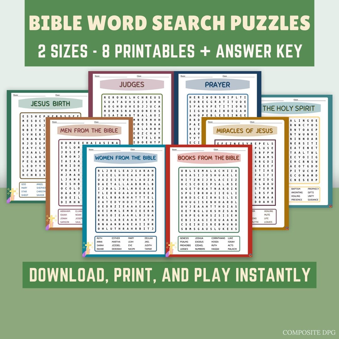 Bible Word Search Puzzles Game Printable I Total 8 Puzzle Games I Bible ...