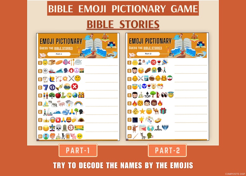 Bible Stories Emoji Game Printable I Emoji Pictionary I Church Activity ...