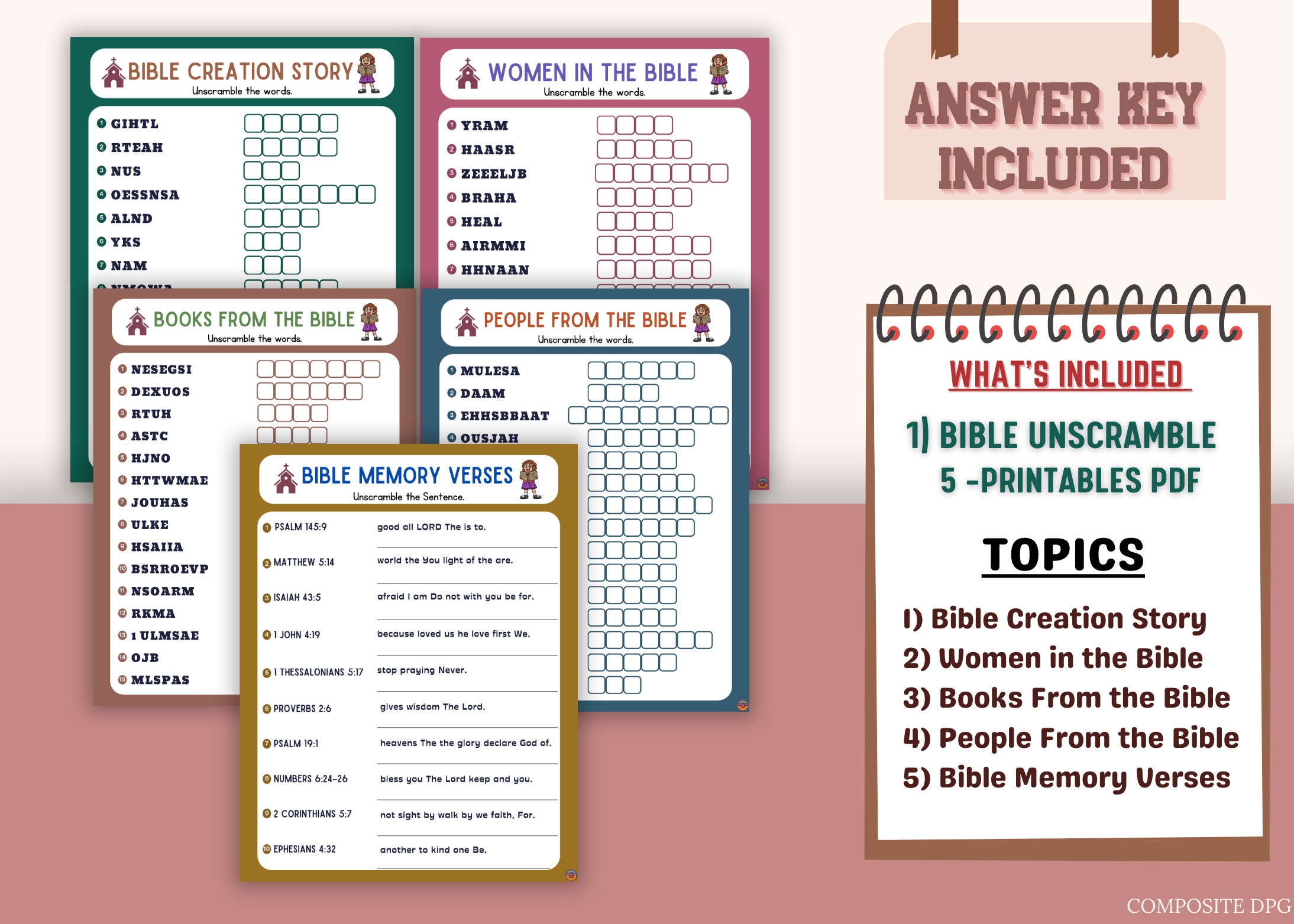 Bible Word Scramble Game Printable I Total 5 Unique Games I Bible Study ...