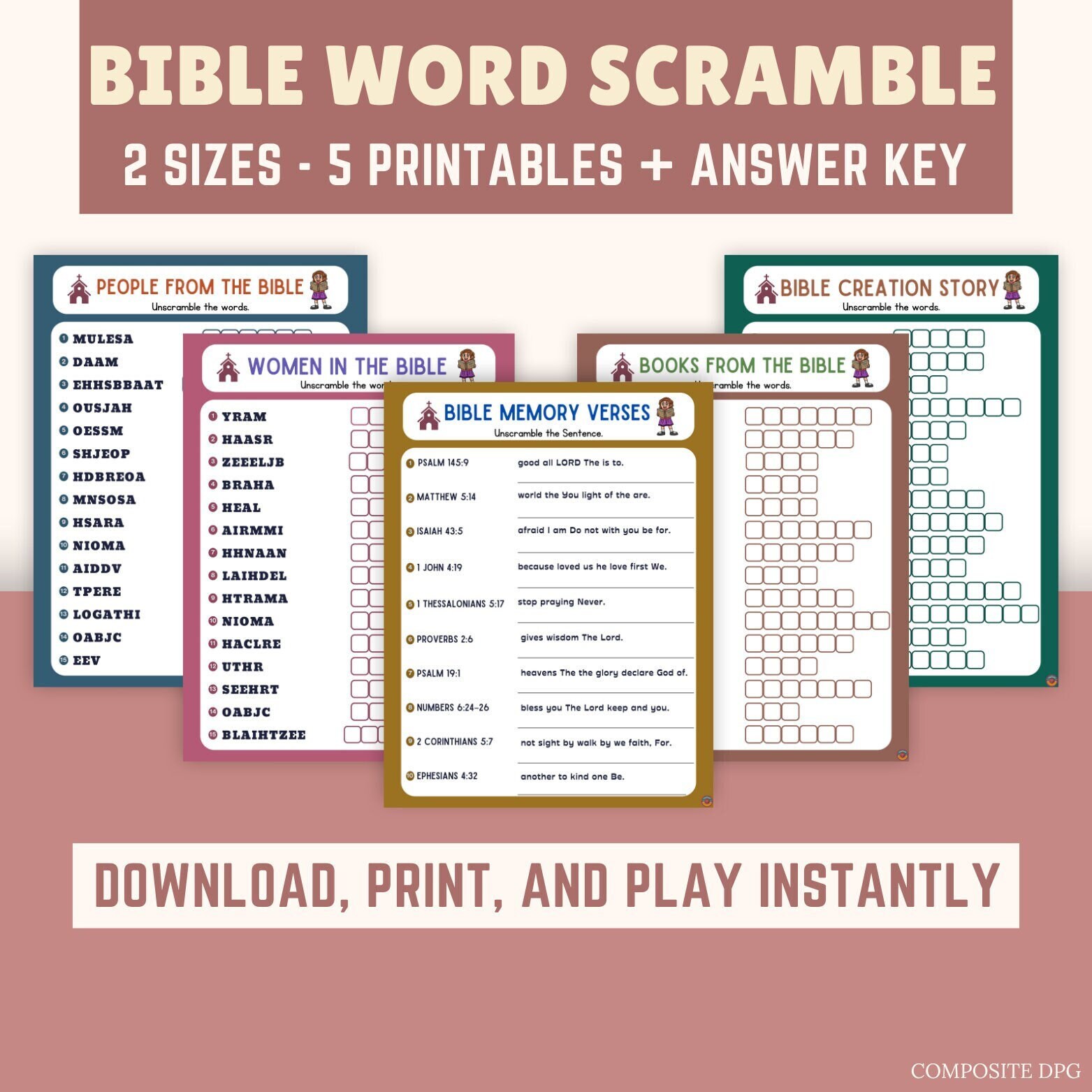 Bible Word Scramble Game Printable I Total 5 Unique Games I Bible Study ...