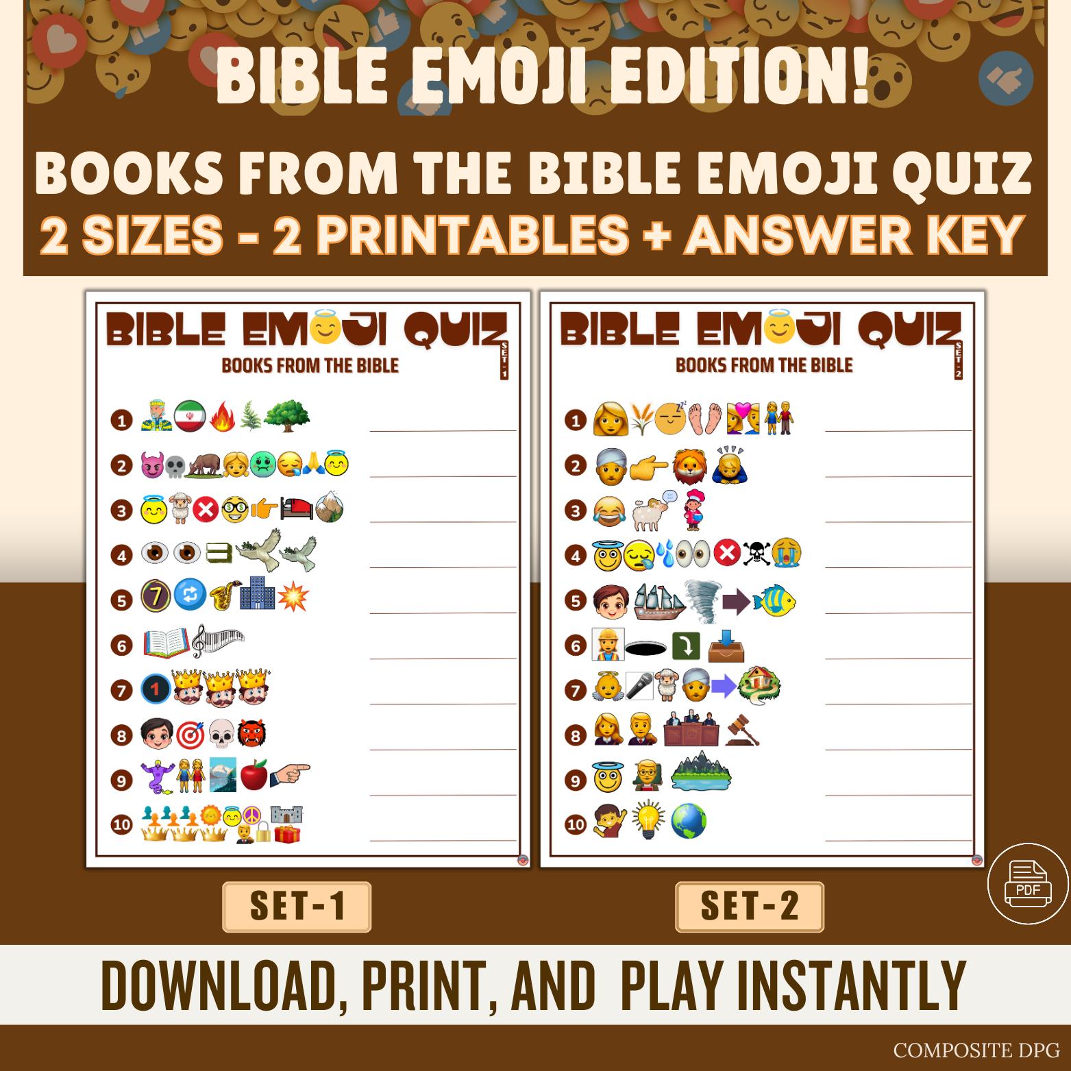 Books From the Bible Emoji Game Printable I Emoji Quiz 2 Sets I Church ...