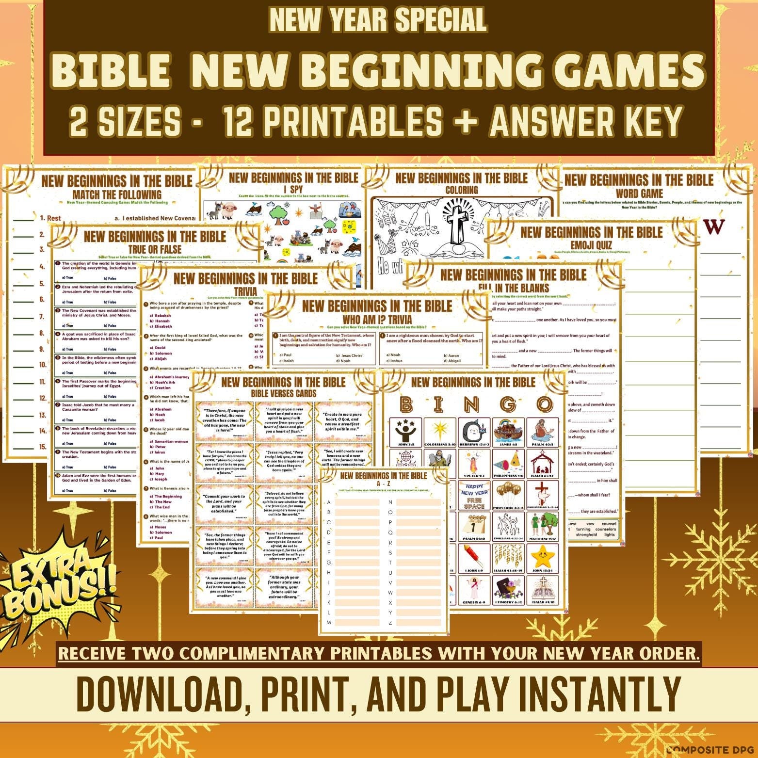 Bible New Beginning Games I New Year Printables I 12 Games I Bible ...