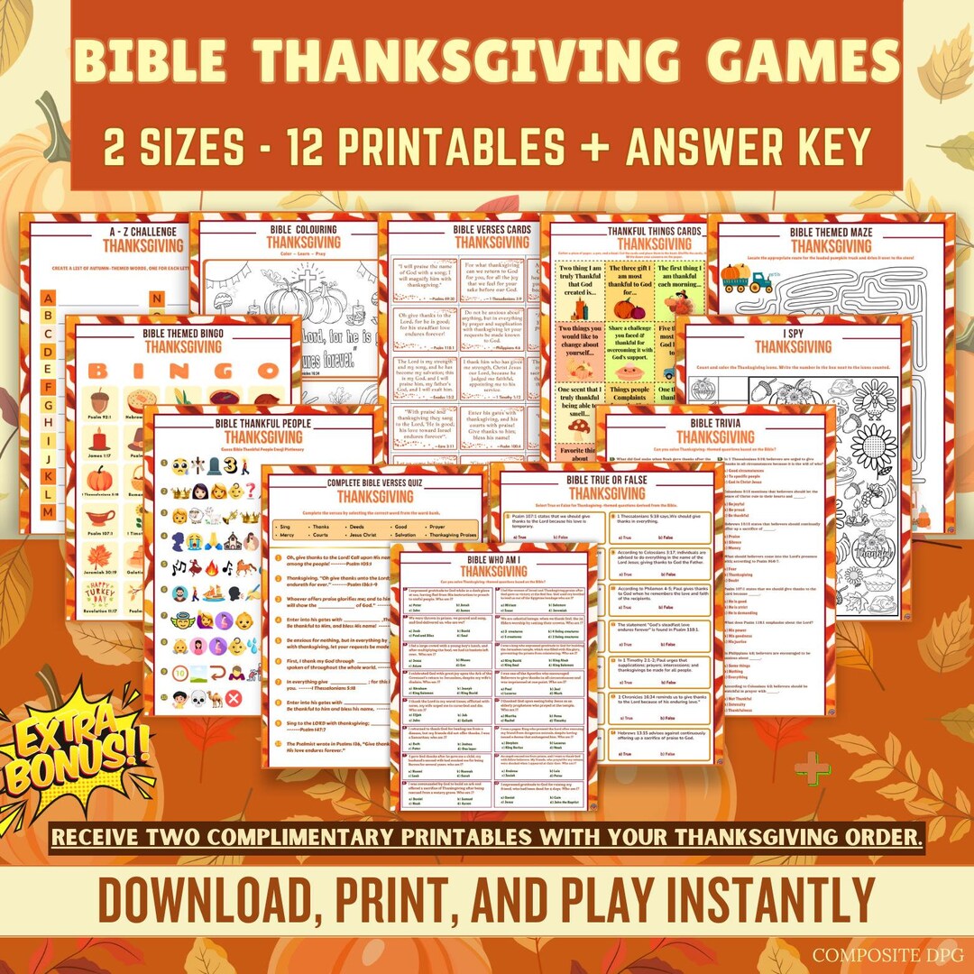Bible Thanksgiving Games, 12 Printables, Church Activity (PDF) - Etsy