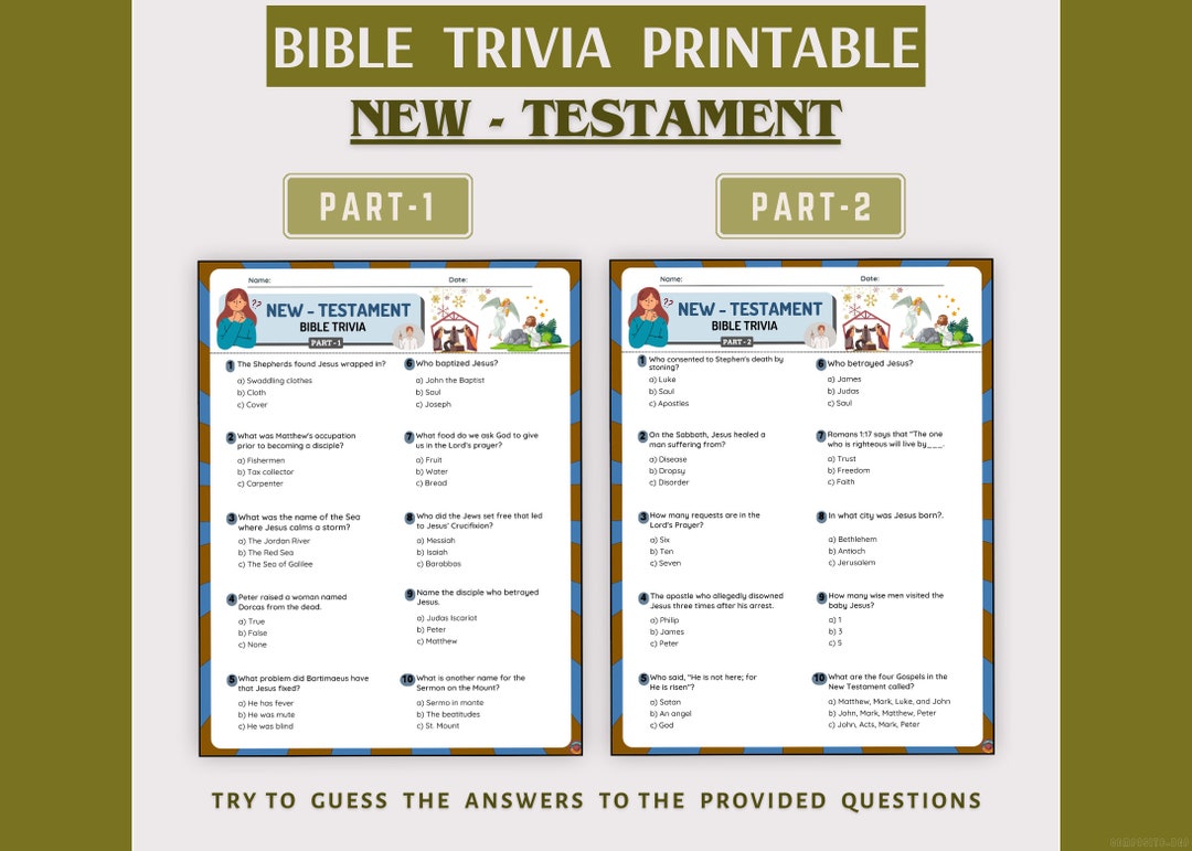 New Testament Bible Trivia Game Printable I Part-1 & 2 I Bible Quiz I ...