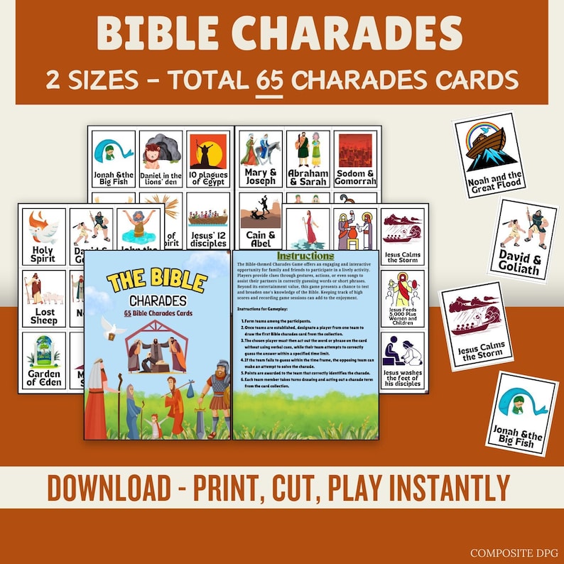 Bible 65 Charade Cards Printable I Bible Charades I Church Activity I ...