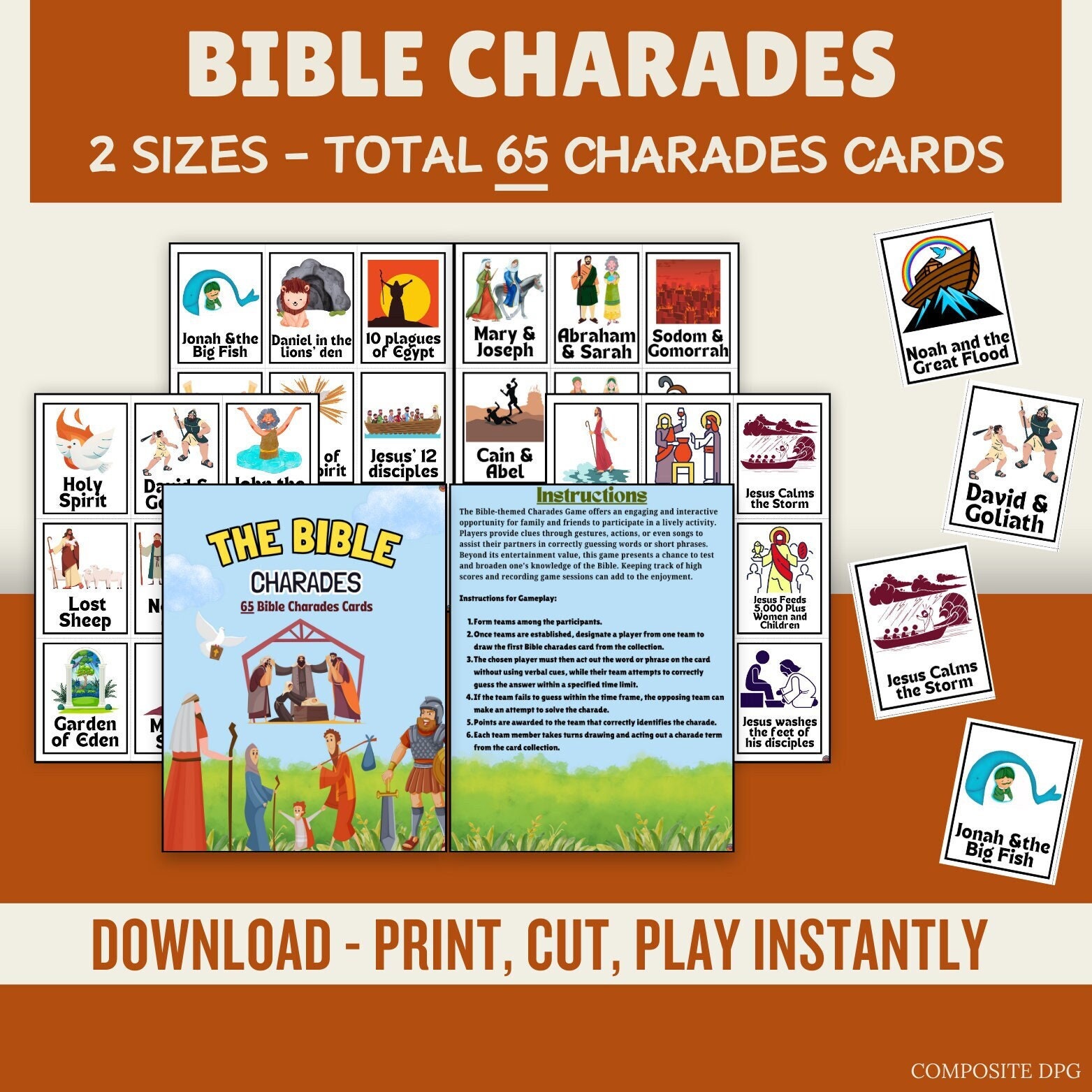 Bible 65 Charade Cards Printable I Bible Charades I Church Activity I ...