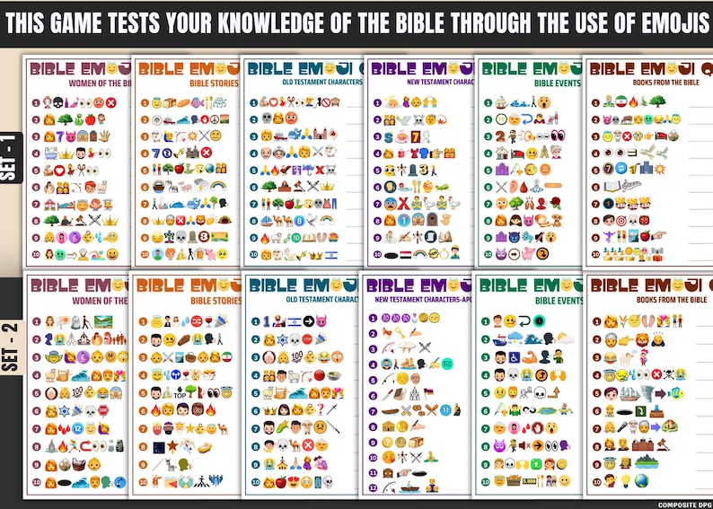 Bible Emoji Quiz Games 12 Emoji Printables Set-1,2 for Church ...