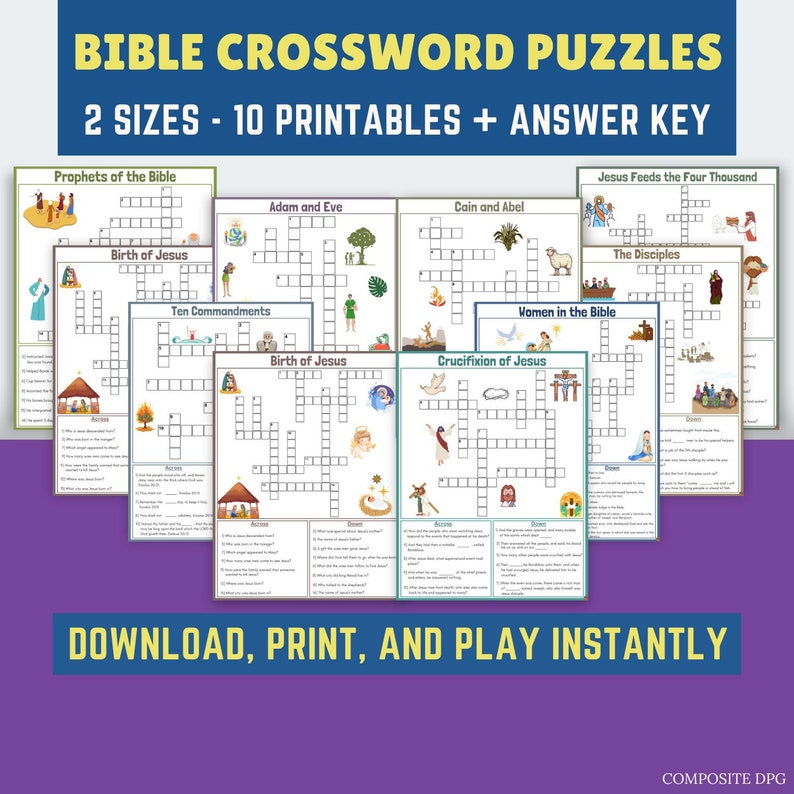 Bible Crossword Puzzles: 10 Printable Games (PDF) - Etsy