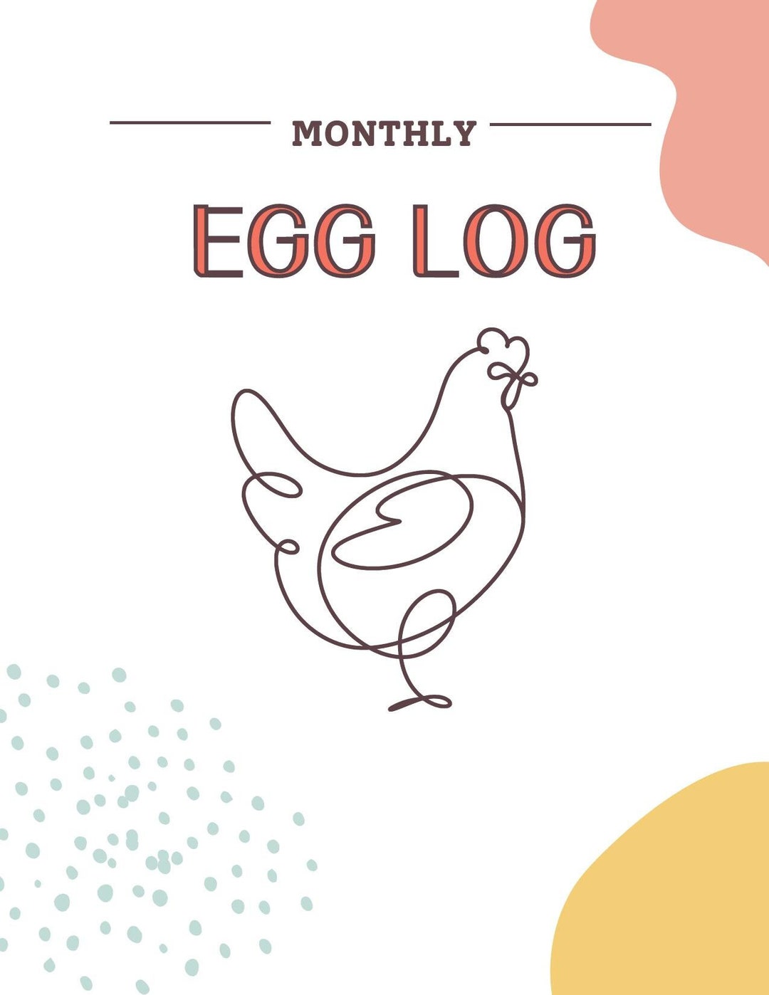 Printable Monthly Egg Log Tracker Chicken Coop Record Keeping Farm ...