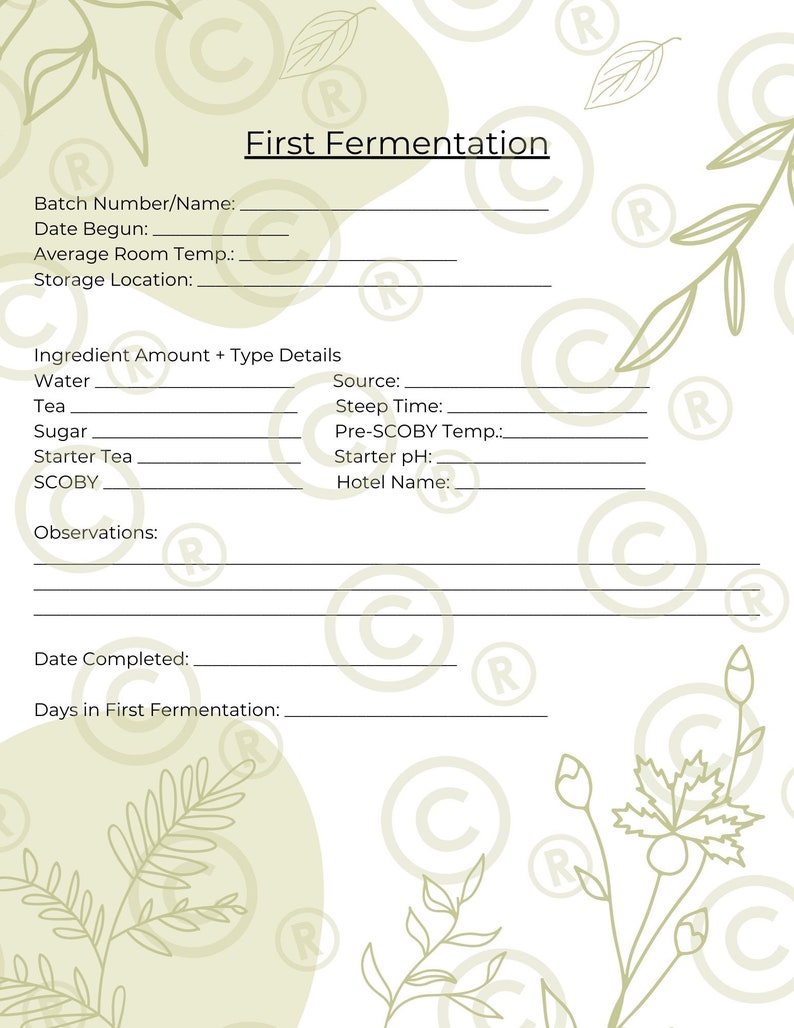 Kombucha Brewer's Log Printable Kombucha Fermentation Tracker Homebrew ...