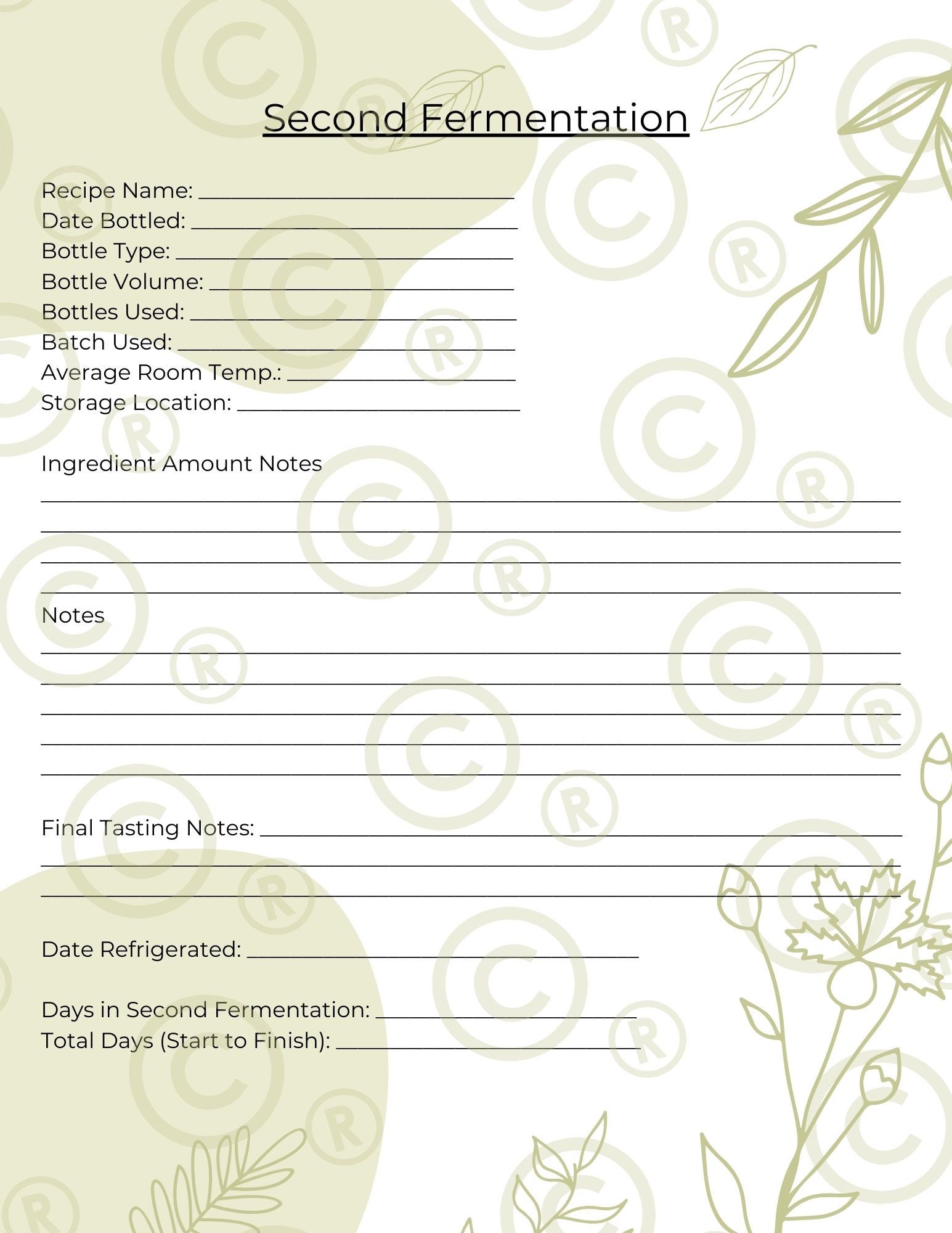 Kombucha Brewer's Log Printable Kombucha Fermentation Tracker Homebrew ...