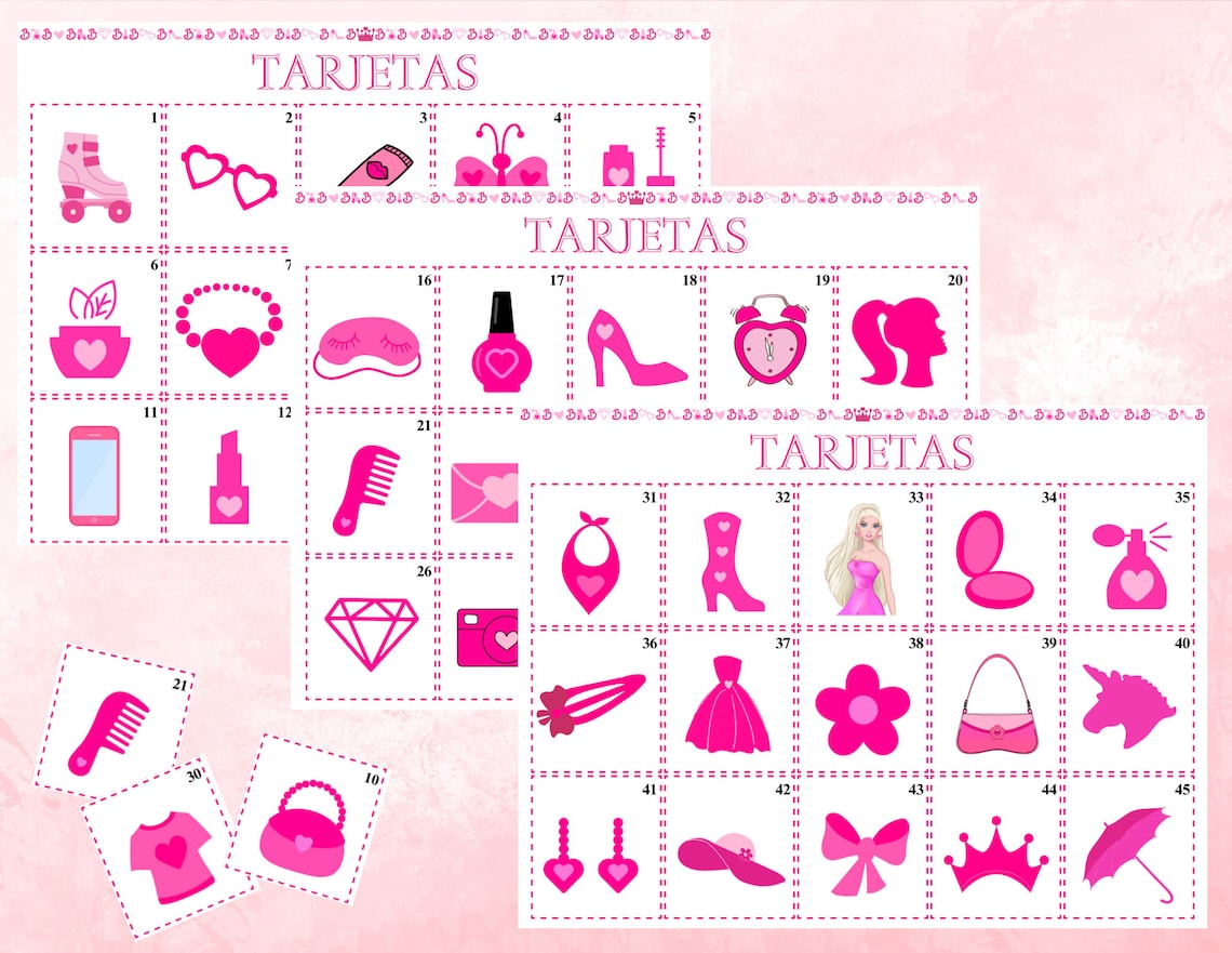 Bingo Princesa, Bingo De Descarga Instantánea, Cartas De Bingo Barbie ...