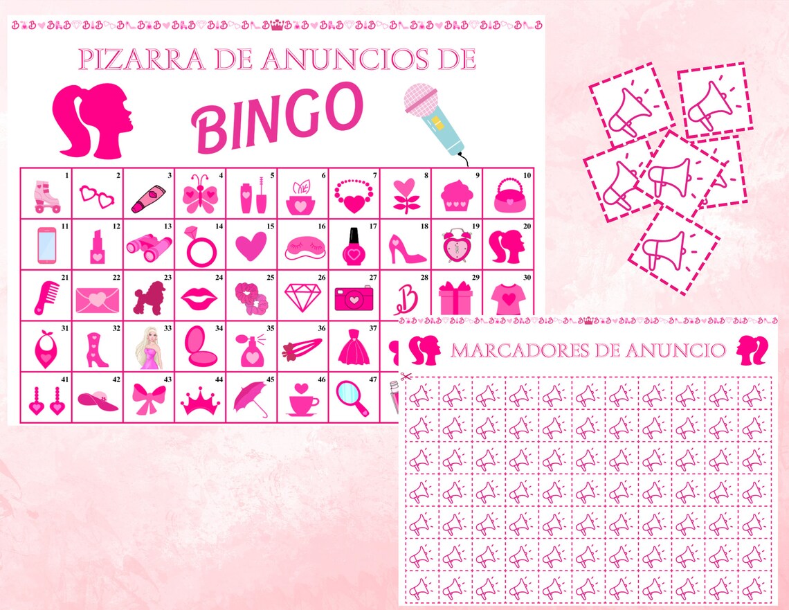 Bingo Princesa, Bingo De Descarga Instantánea, Cartas De Bingo Barbie ...
