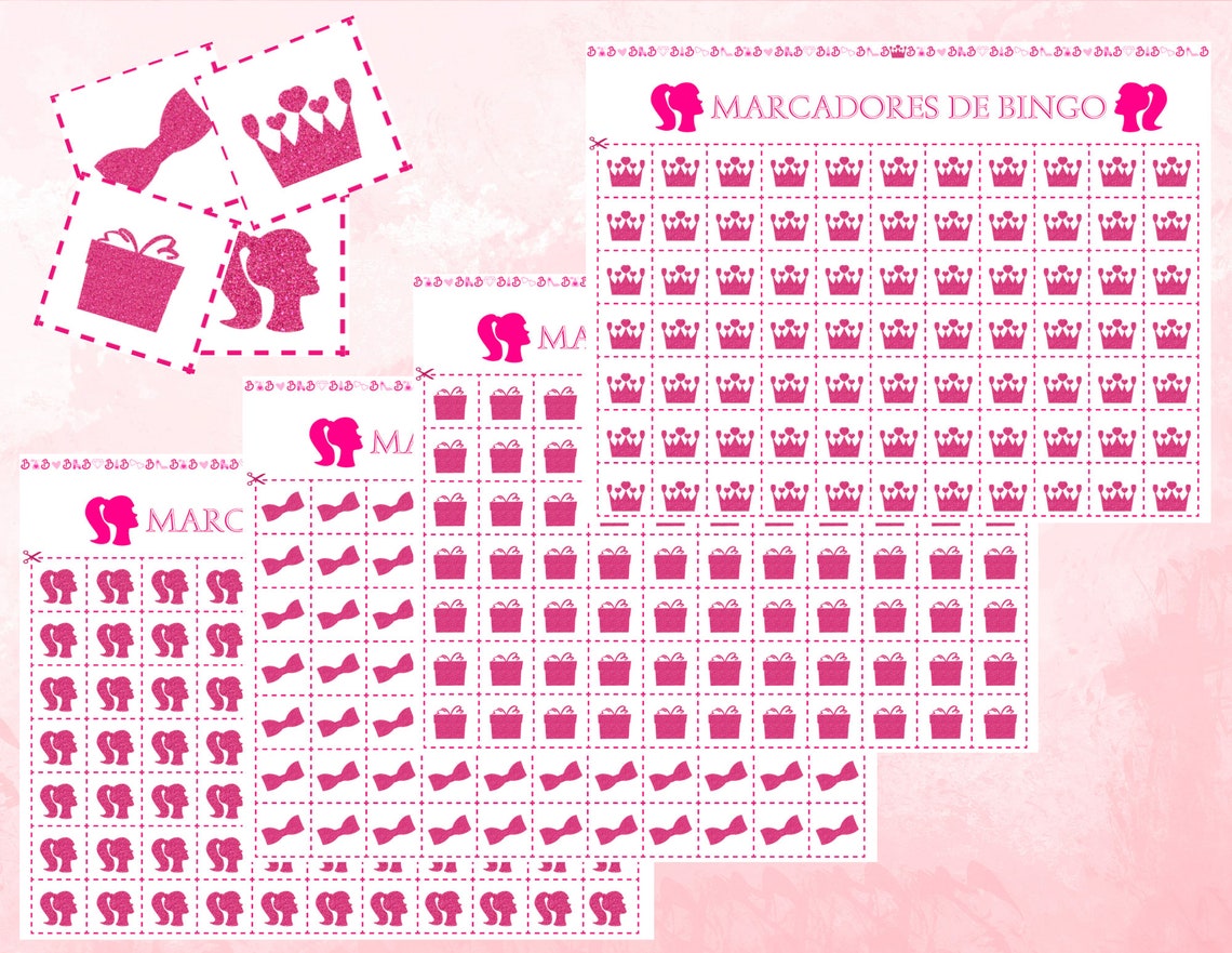 Bingo Princesa, Bingo De Descarga Instantánea, Cartas De Bingo Barbie ...