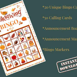 Printable Thanksgiving Bingo, Instant Download Bingo Game, Thanksgiving ...