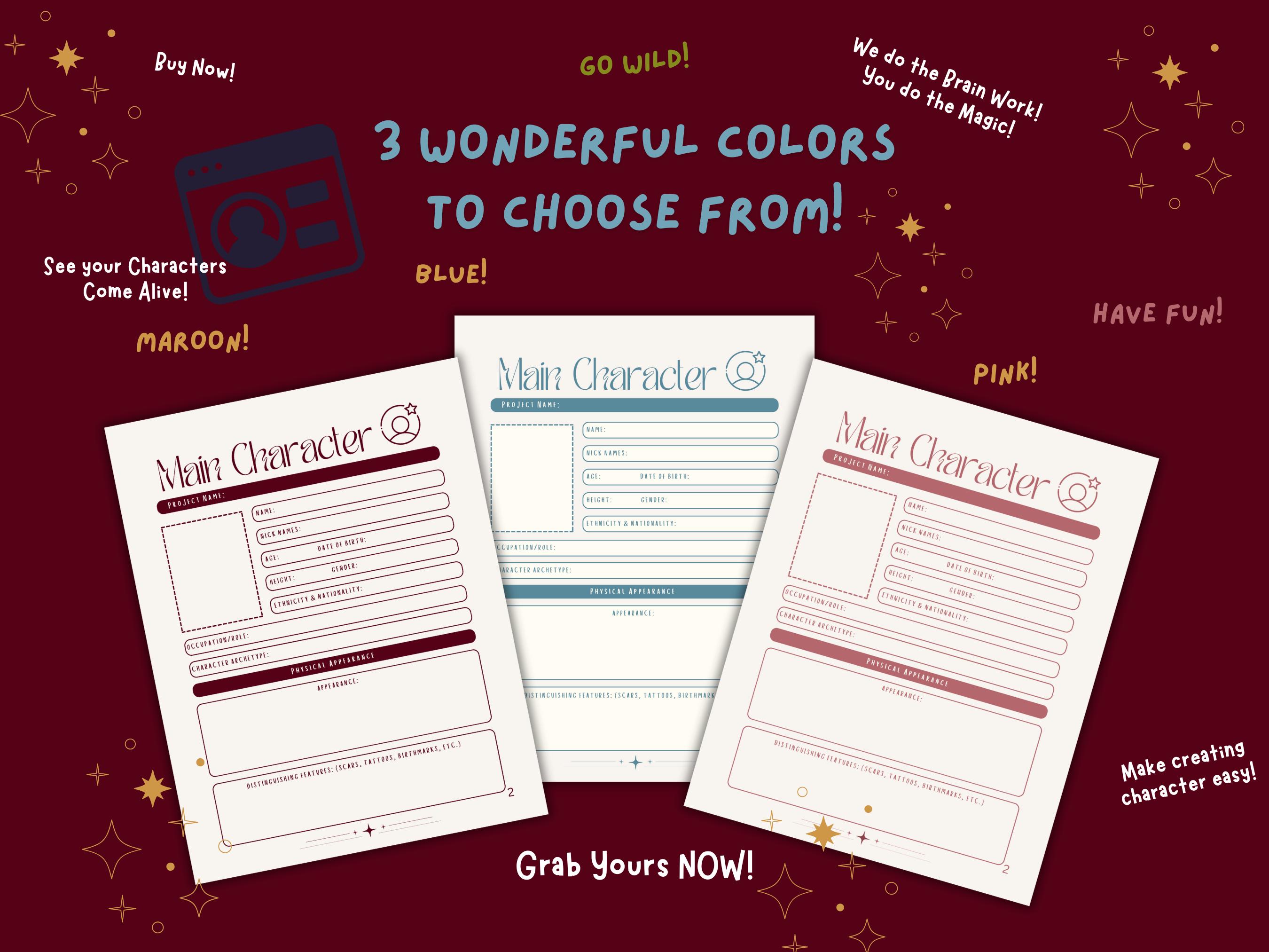 Main Character Worksheets|| Character Workbook, Digital or Printable ...