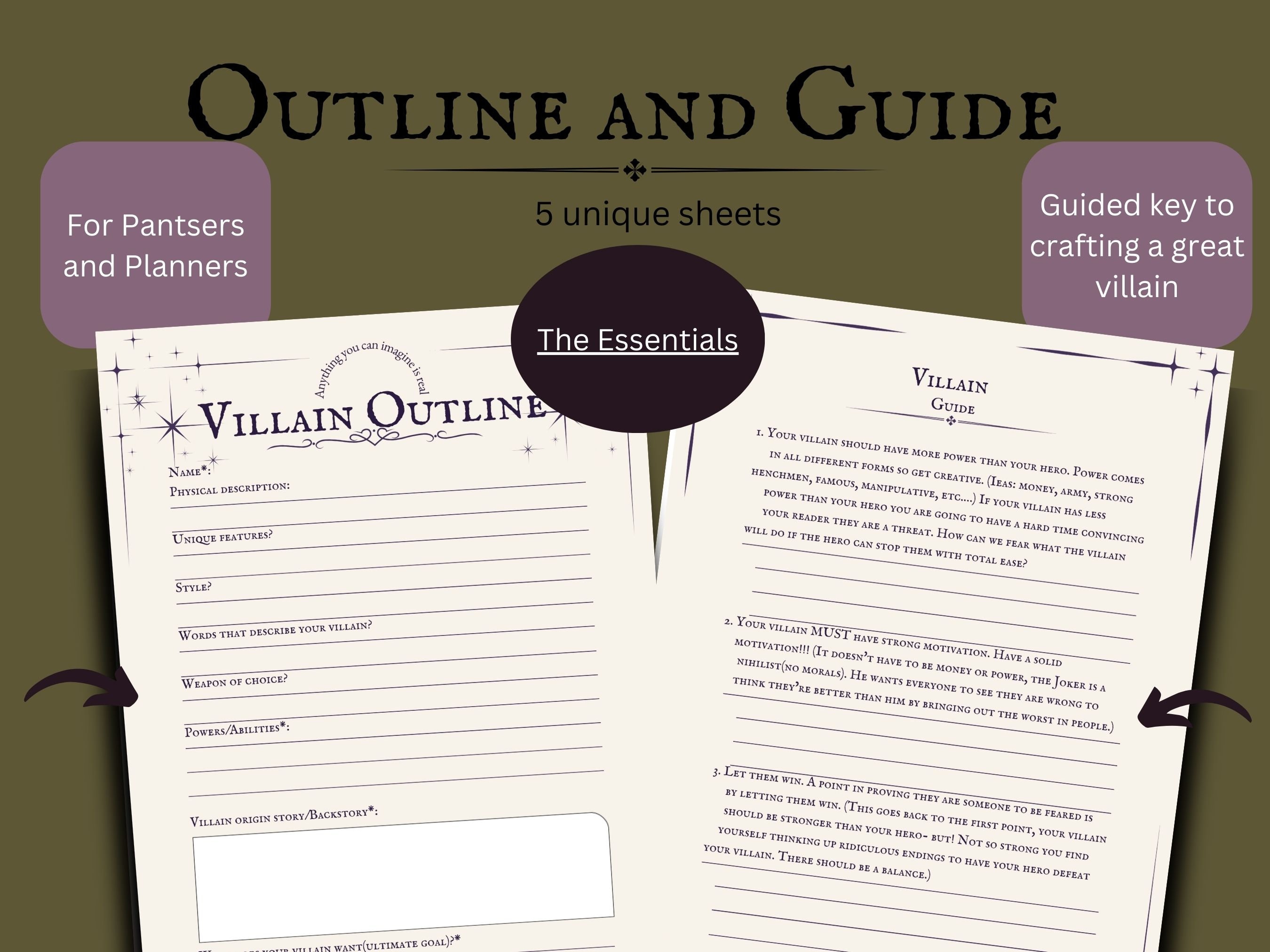 Villain Outline Villain Story Planner Worksheets, Novel Worksheets ...