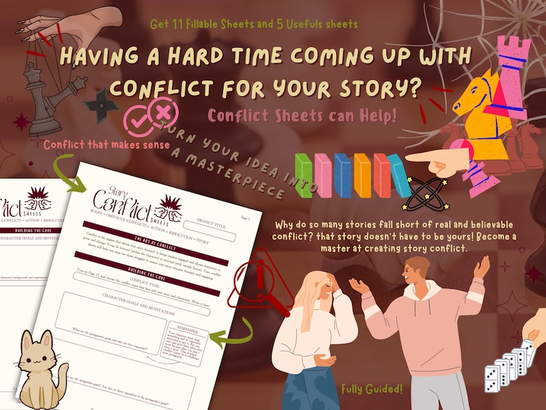 Story Conflict Worksheet Template for Writers | Plot Development Tool ...