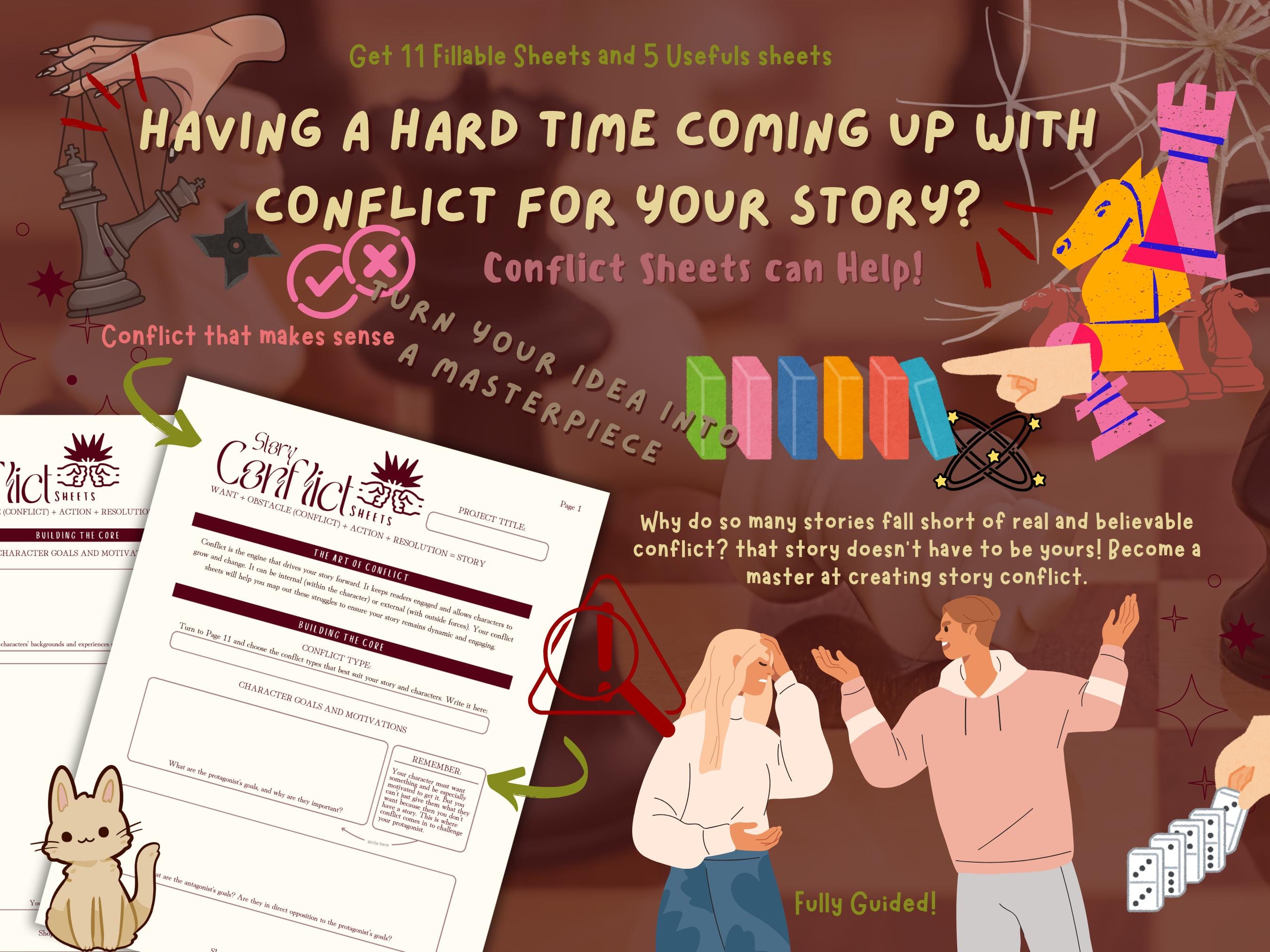 Story Conflict Worksheet Template for Writers | Plot Development Tool ...