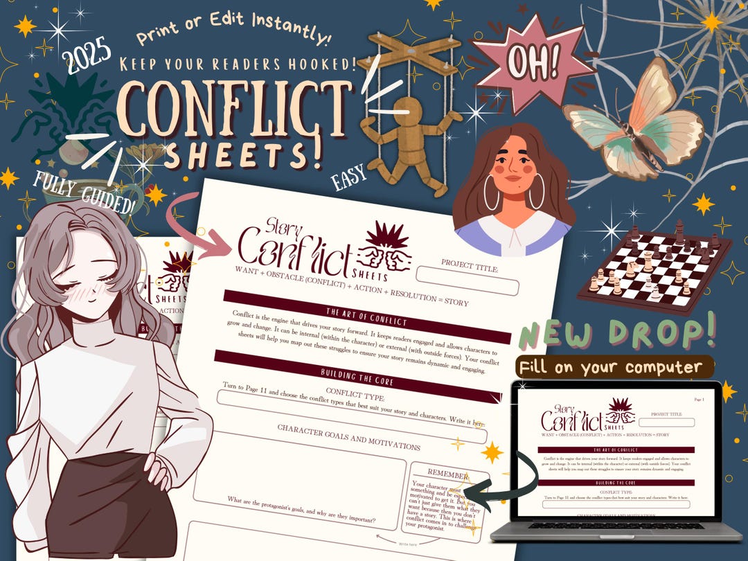 Story Conflict Worksheet Template for Writers | Plot Development Tool ...