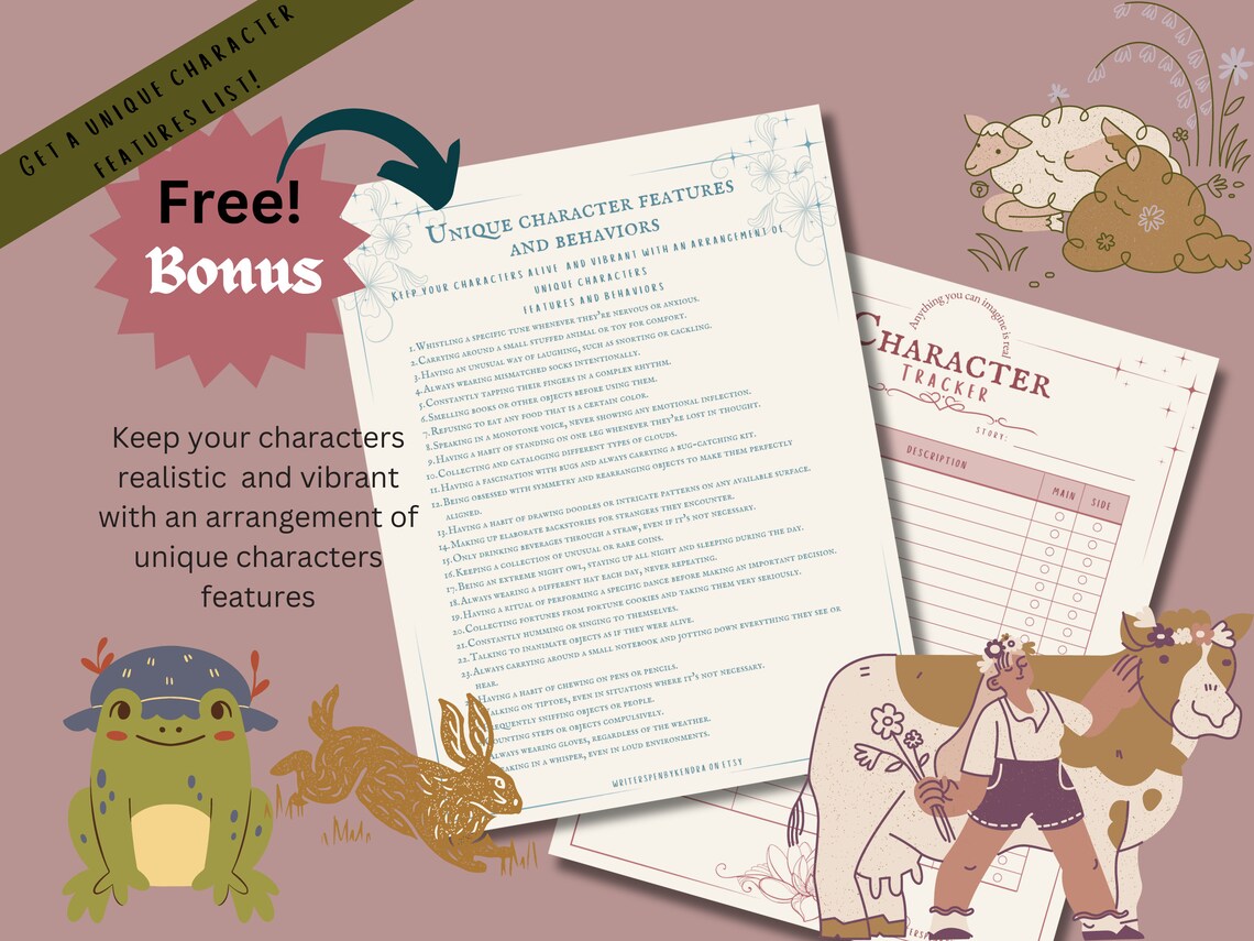 Character Tracker, Aesthetic Writers Template, Character Worksheet - Etsy