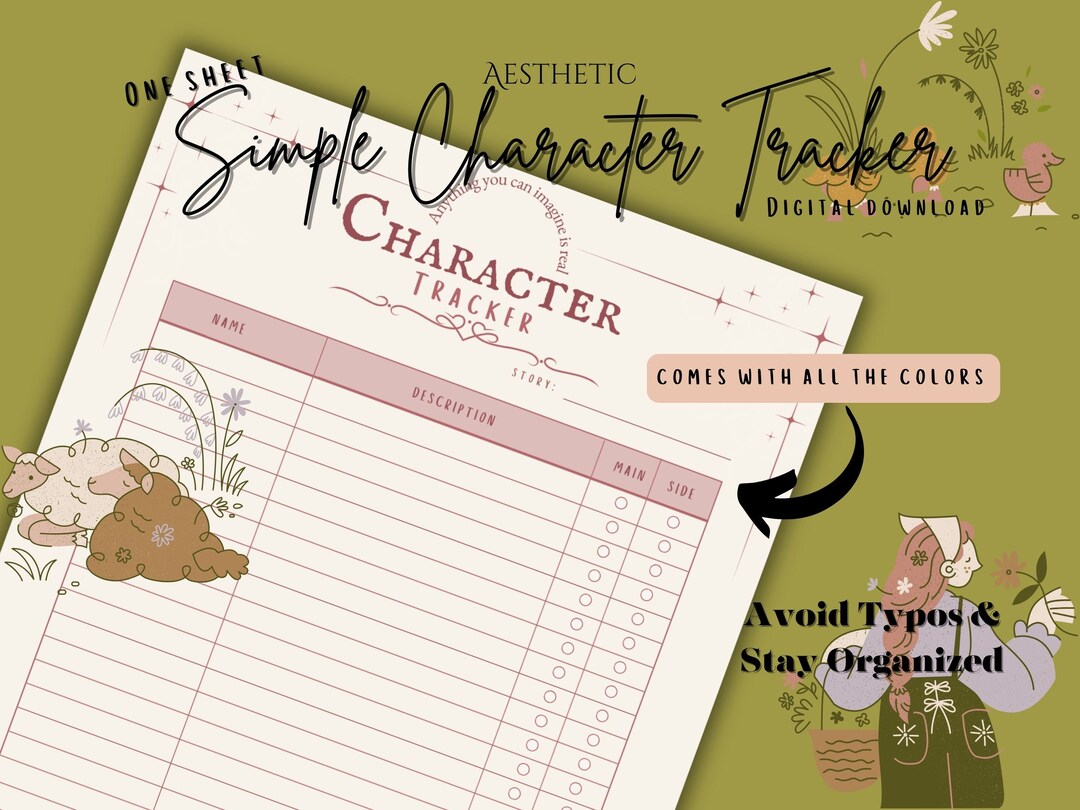 Character Tracker, Aesthetic Writers Template, Character Worksheet - Etsy