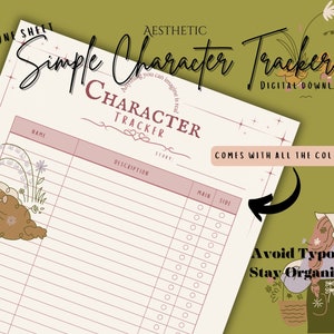 Character Tracker, Aesthetic Writers Template, Character Worksheet - Etsy