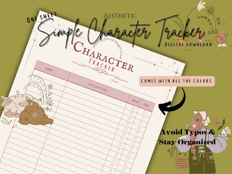 Character Tracker, Aesthetic Writers Template, Character Worksheet - Etsy