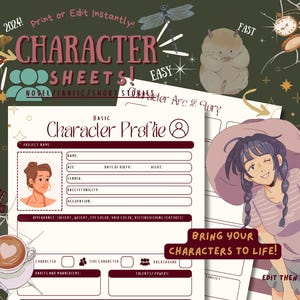 Character Profile Worksheets Template for Writers Printable and Digital ...