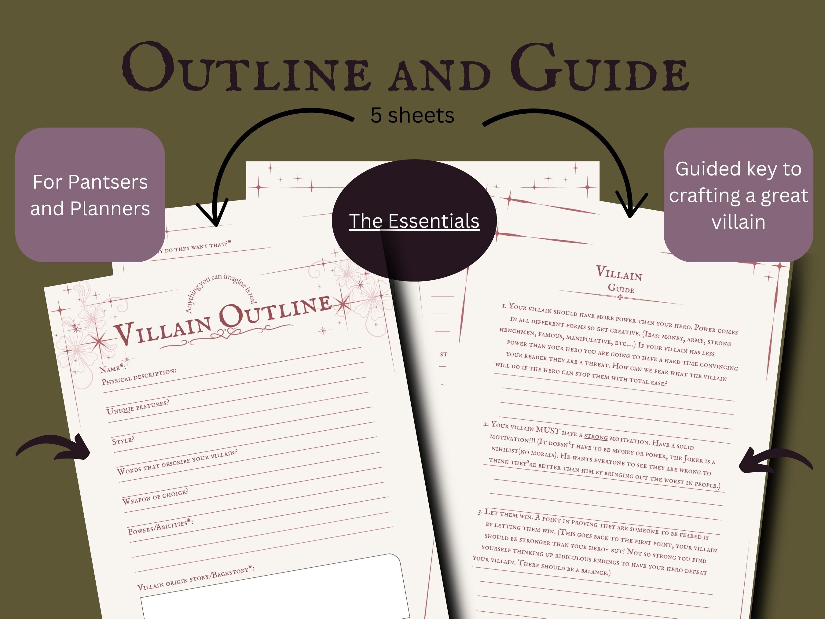 Villain Outline Villain Story Planner Worksheets, Novel Worksheets ...