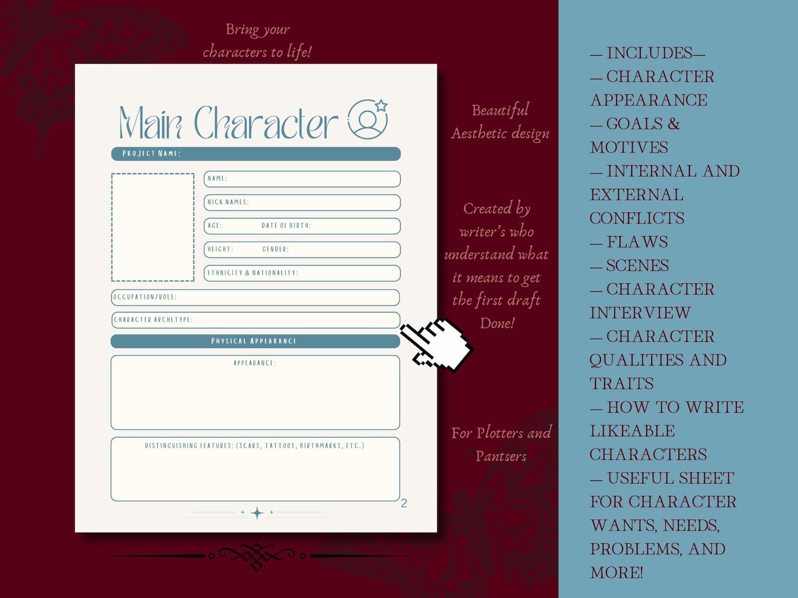 Main Character Worksheets|| Character Workbook, Digital or Printable ...