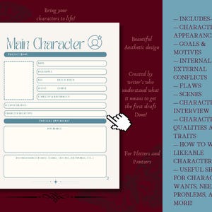 Main Character Worksheets|| Character Workbook, Digital or Printable ...