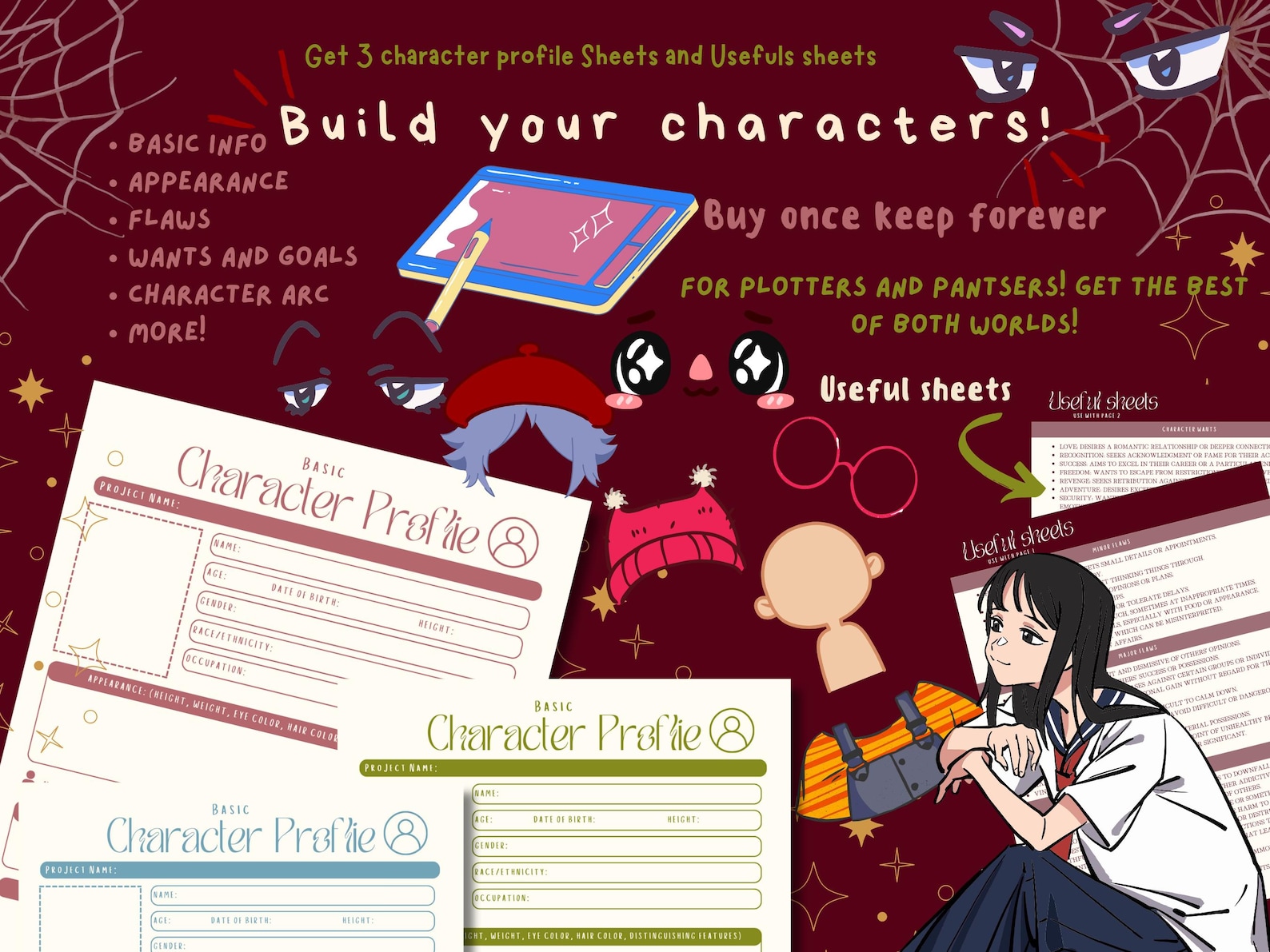 Character Profile Worksheets || Template for Writers - Printable and ...