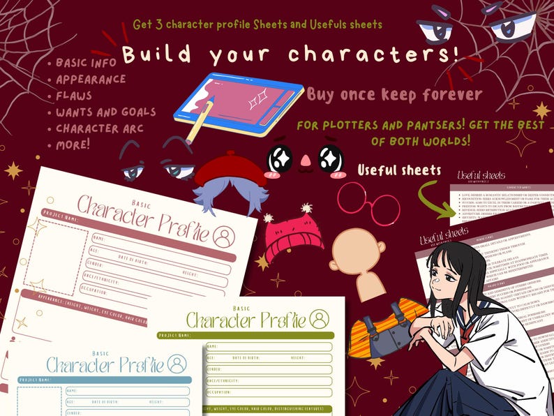 Character Profile Worksheets || Template for Writers - Printable and ...