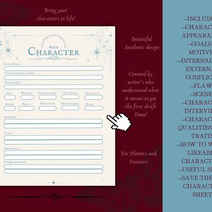 Main Character Worksheets Character Workbook, Digital or Printable ...