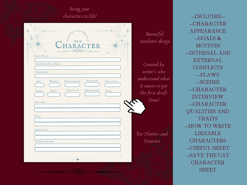 Main Character Worksheets Character Workbook, Digital or Printable ...