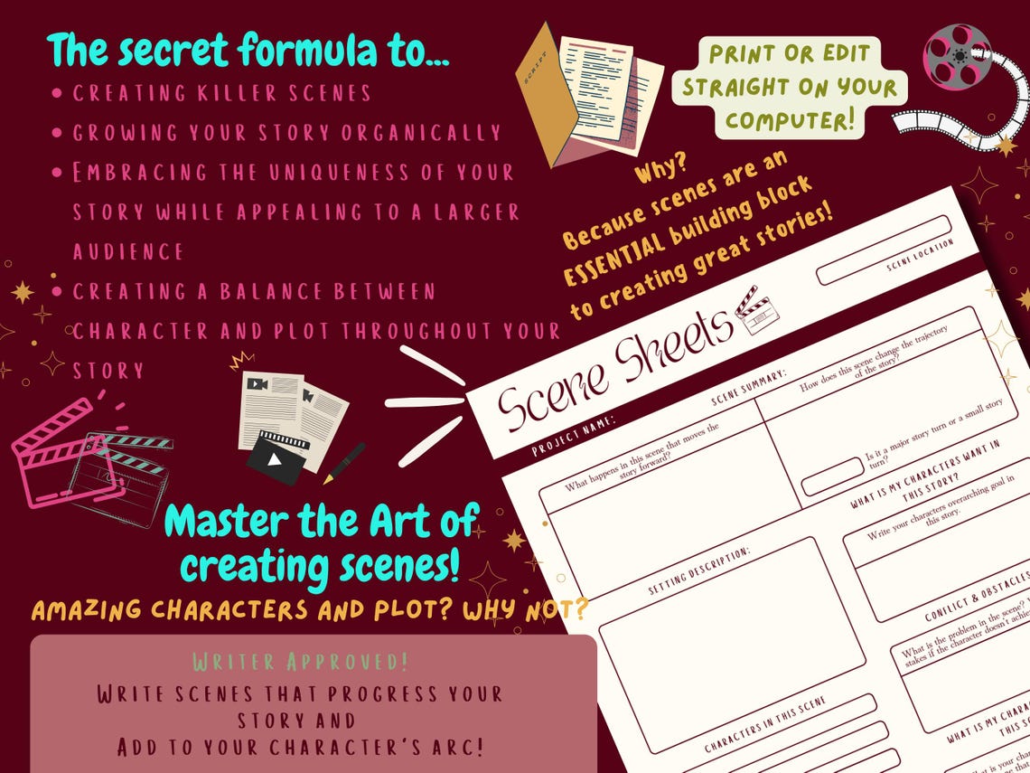 Scene Sheet Worksheets: Novel & Screenplay Writing (printable) - Etsy