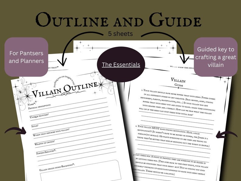 Villain Outline Villain Story Planner Worksheets, Novel Worksheets ...