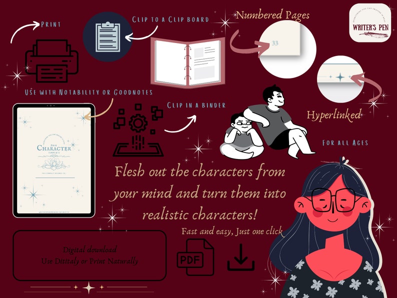 Main Character Worksheets Character Workbook, Digital or Printable ...