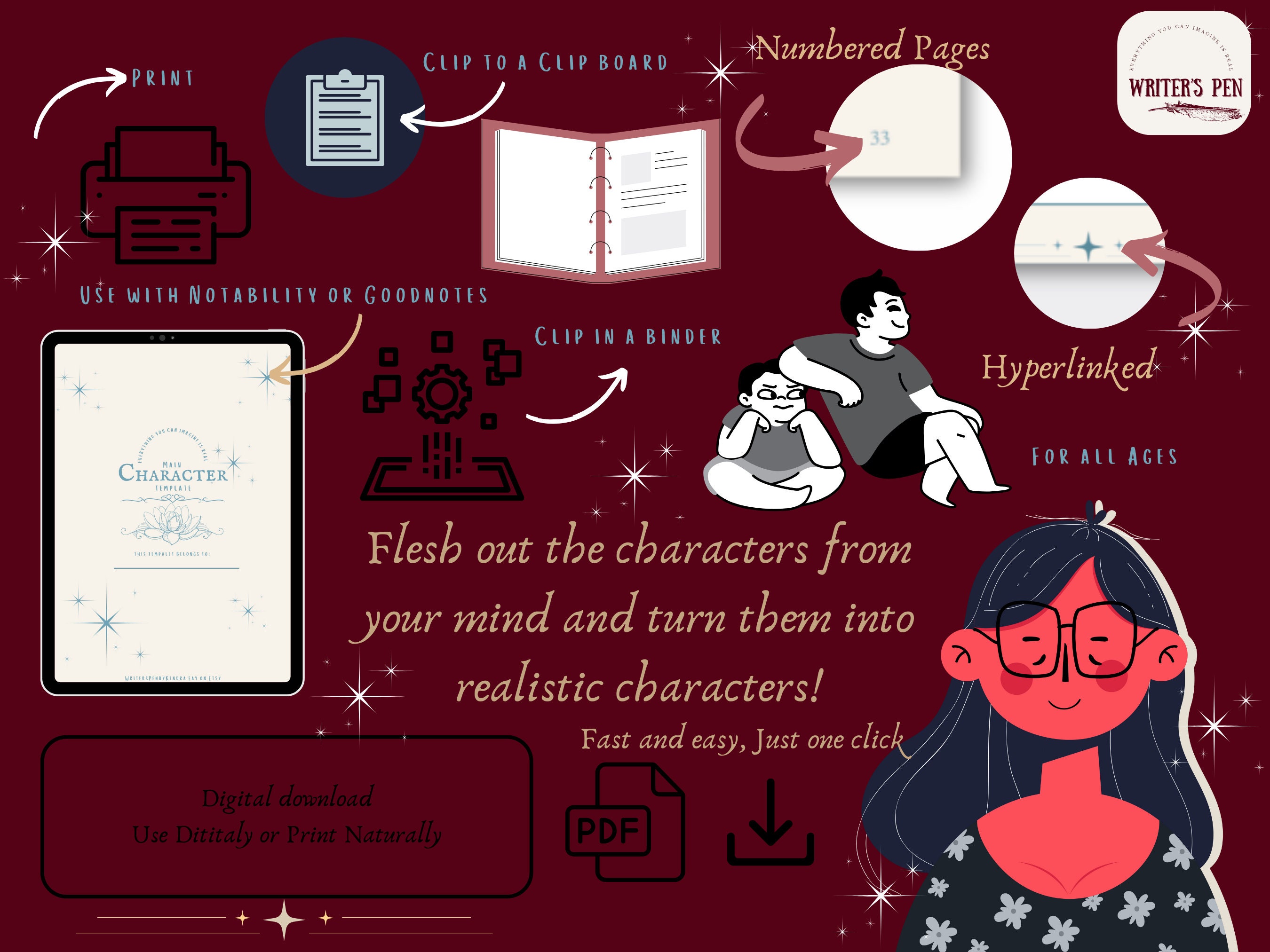 Main Character Worksheets Character Workbook, Digital or Printable ...