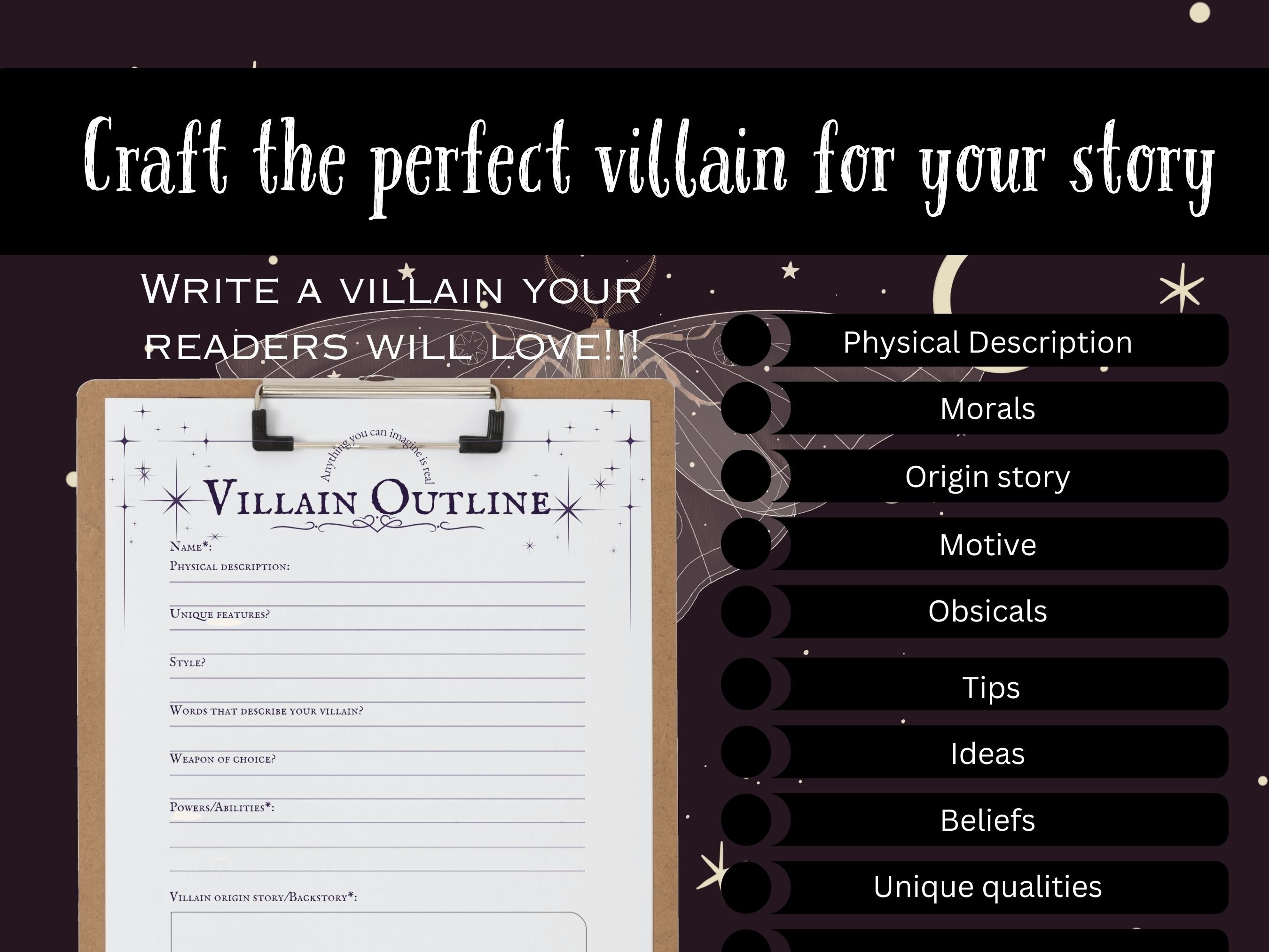 Villain Outline|| Villain Story Planner Worksheets, Novel Worksheets ...
