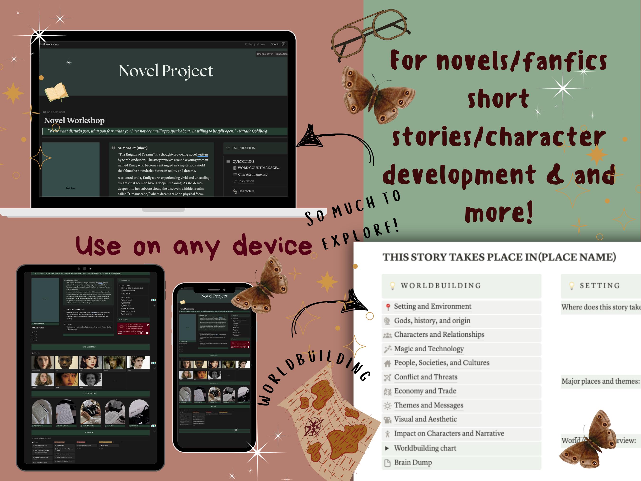 Notion Novel Template: Writer's Project Planner With Character Profiles ...