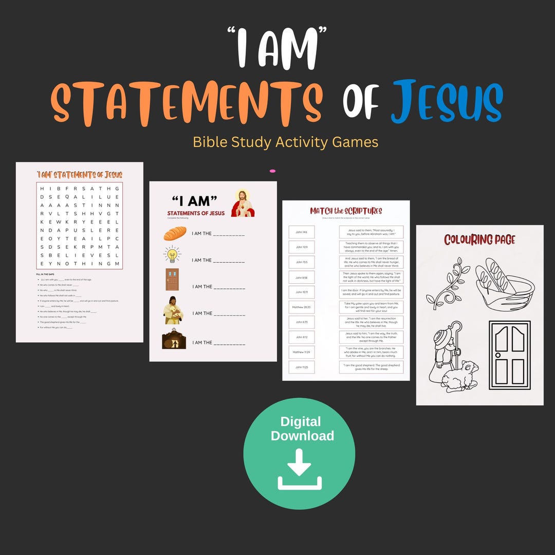 I AM STATEMENT Printable Christian Teen Kid Crossword Puzzle Word ...